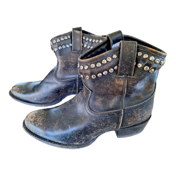 Frye | Shoes | Frye Western Booties Diana Cut Stud Short Distressed ...